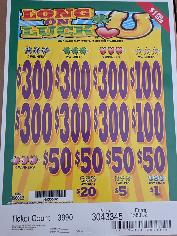 Long On Luck $1 3990ct 6-$300 Instant Pull Tabs – YoungCoLLC