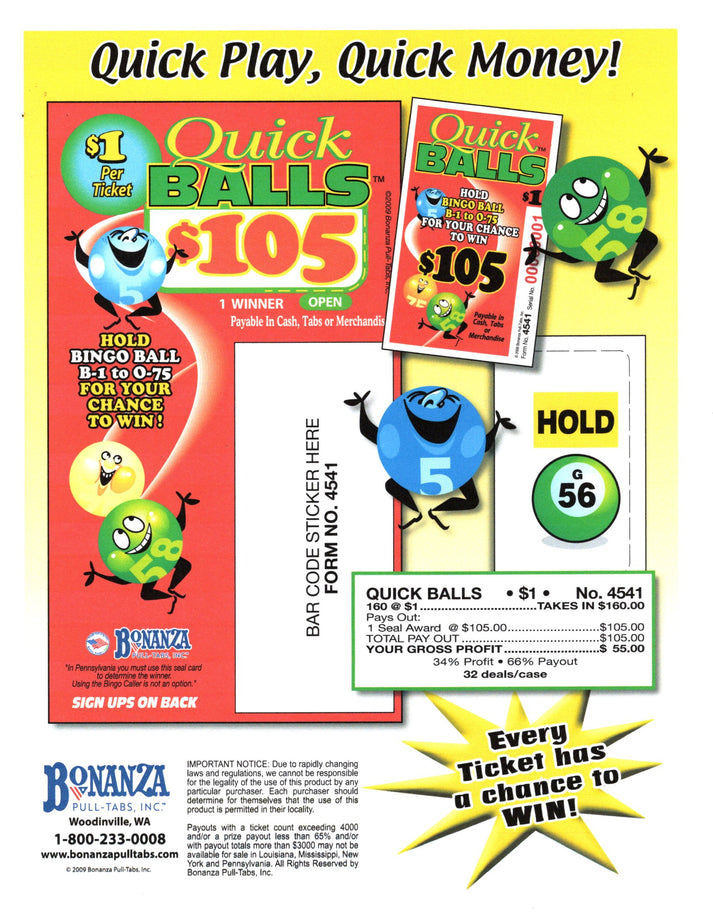 Quick Balls Bingo 160ct Seal Game Pull Tabs – YoungCoLLC