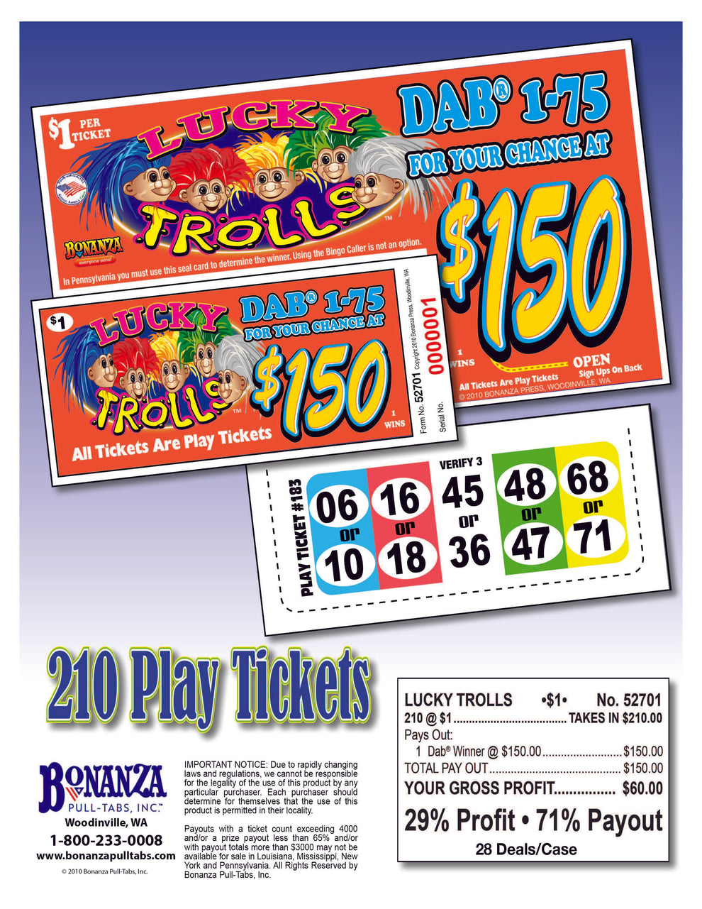 Lucky Trolls $1 210ct Daub Ticket Pull Tabs – YoungCoLLC