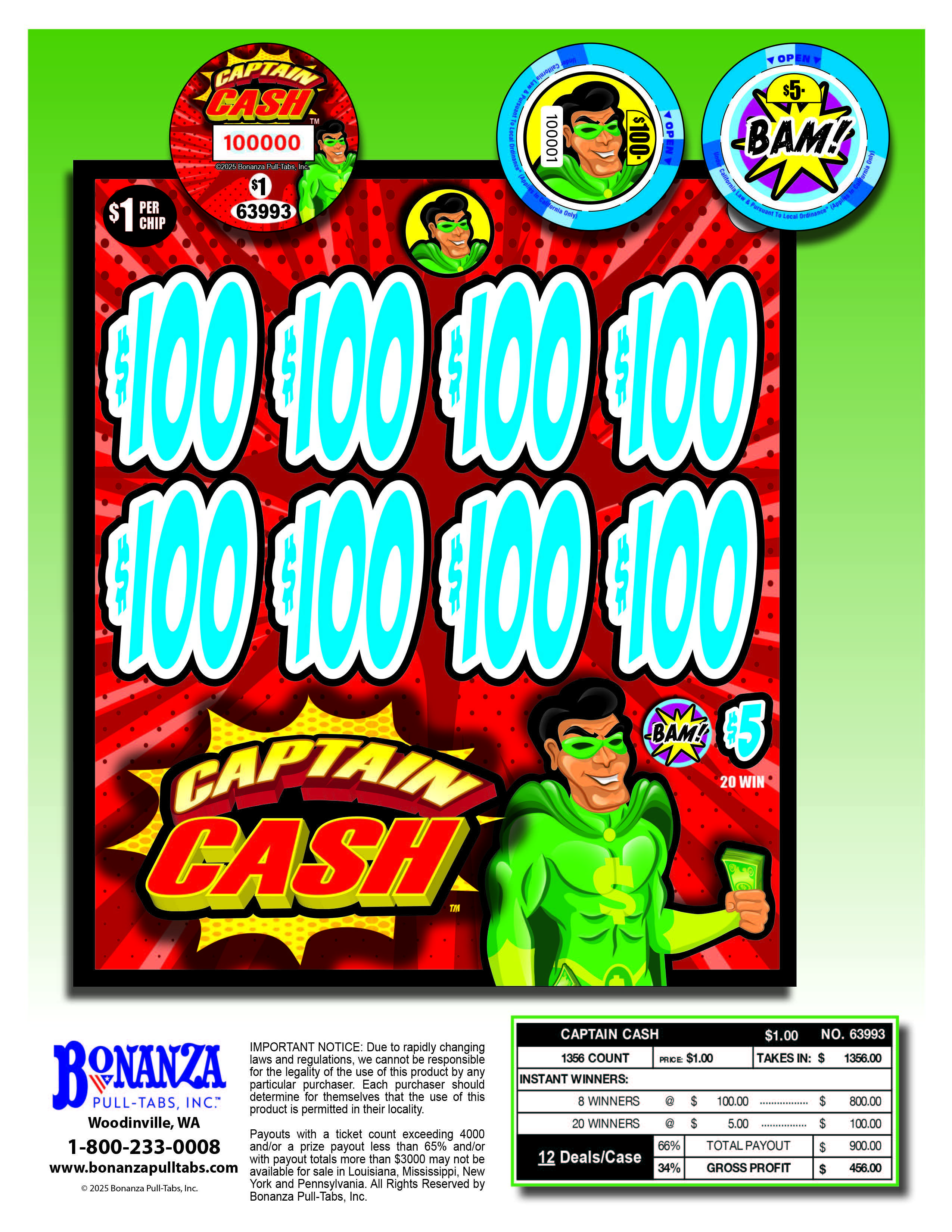 Captain Cash 1356ct Chip Pull Tabs – YoungCoLLC