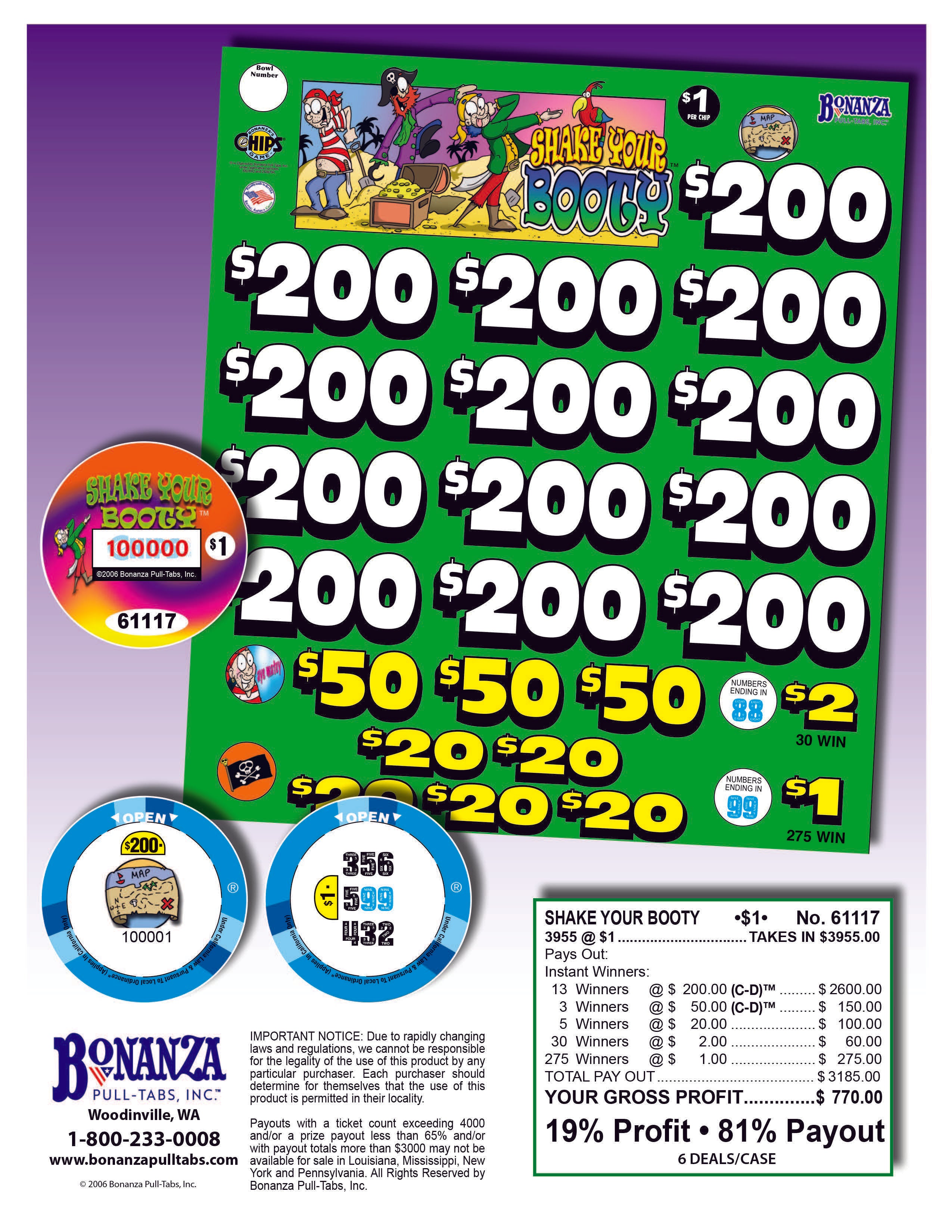 Shake Your Booty $1 3955ct Chip Pull Tabs – YoungCoLLC