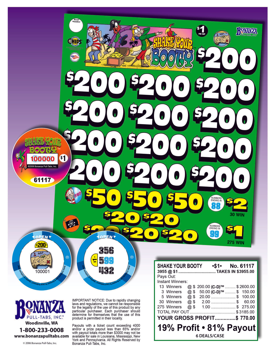 Shake Your Booty $1 3955ct Chip Pull Tabs – YoungCoLLC